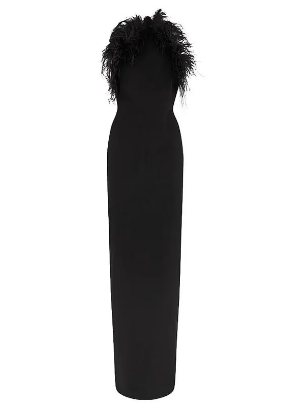 Attico Feather Trim Maxi Dress - Black