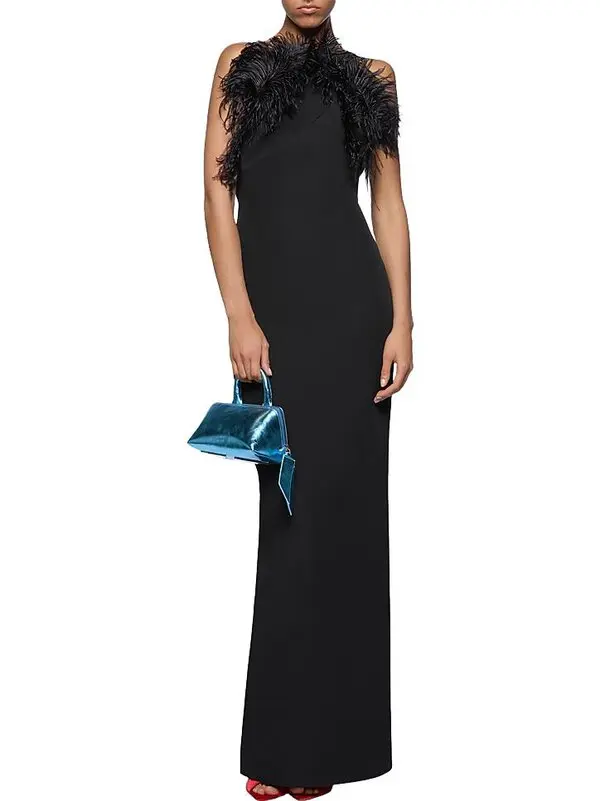 Attico Feather Trim Maxi Dress - Black