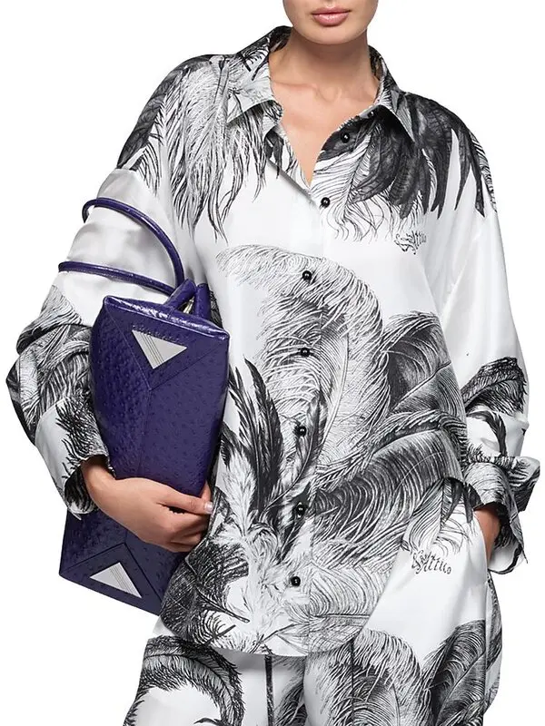 Attico Diana Printed Silk Shirt - White/black