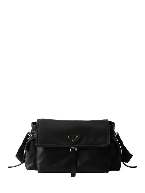 Prada Large Nappa Leather Flap Shoulder Bag - Black