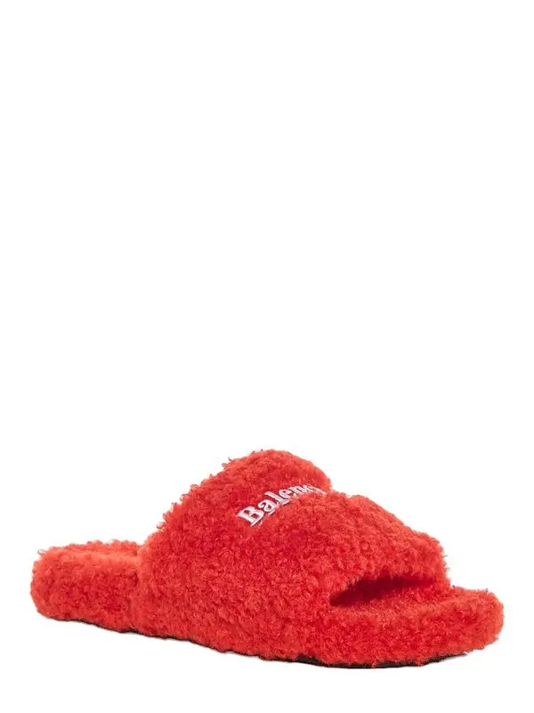 Balenciaga Furry Slide Slippers - Pop Orange/white/red