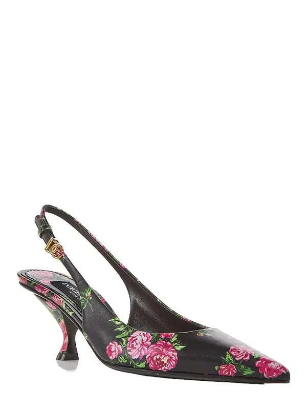 Dolce & Gabbana Lollo Rose-print Slingback Pumps - Roses/black
