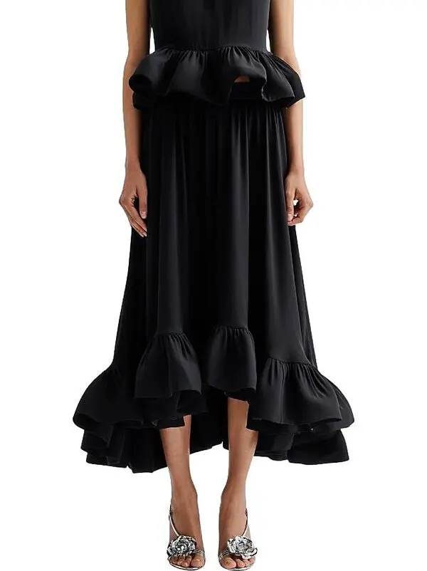 MALINA Adriana Frilled Hem Midi Skirt - Black