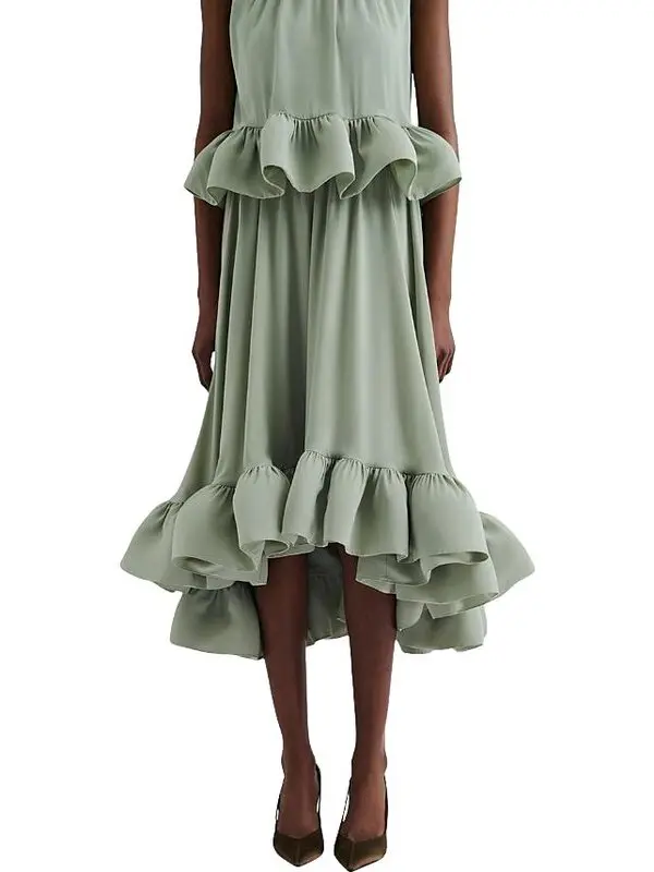 MALINA Adriana Frilled Hem Midi Skirt - Sage