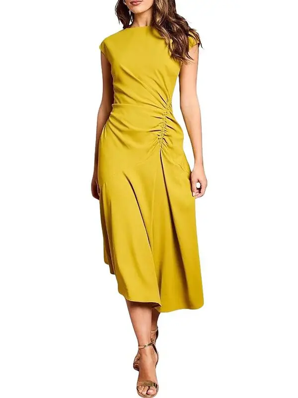 Coast Drape Side Cap Sleeve Midi Dress - Chartreuse