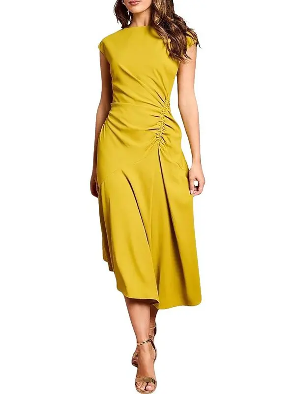 Coast Drape Side Cap Sleeve Midi Dress - Chartreuse