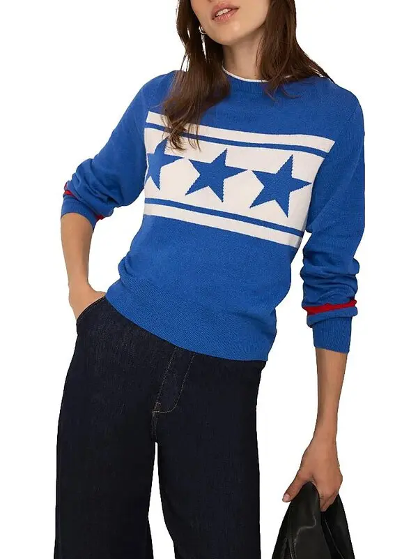 Mint Velvet Cotton Blend Star Knit Sweater - Blue