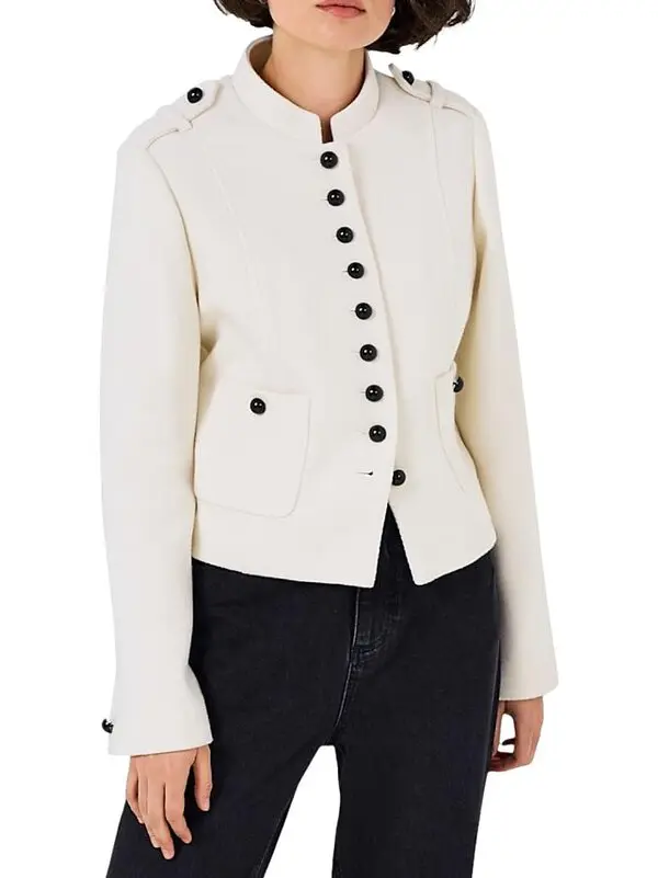 Mint Velvet Wool Blend Military Jacket - Ivory