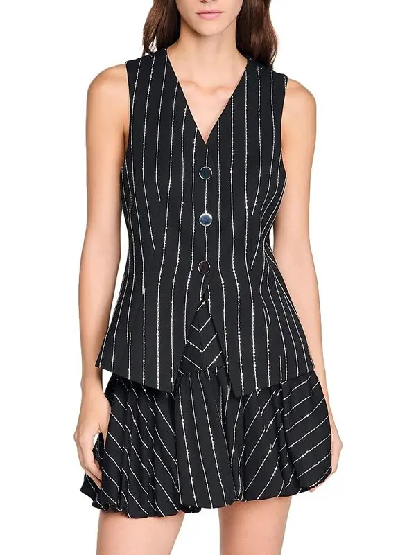 Sandro Sequin Stripe Jacket - Black / White