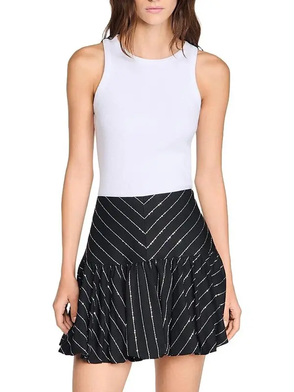 Sandro Stripe Sequin Mini Skirt - Black / White