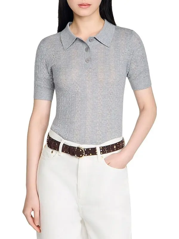Sandro Pointelle Knit Sweater - Grey