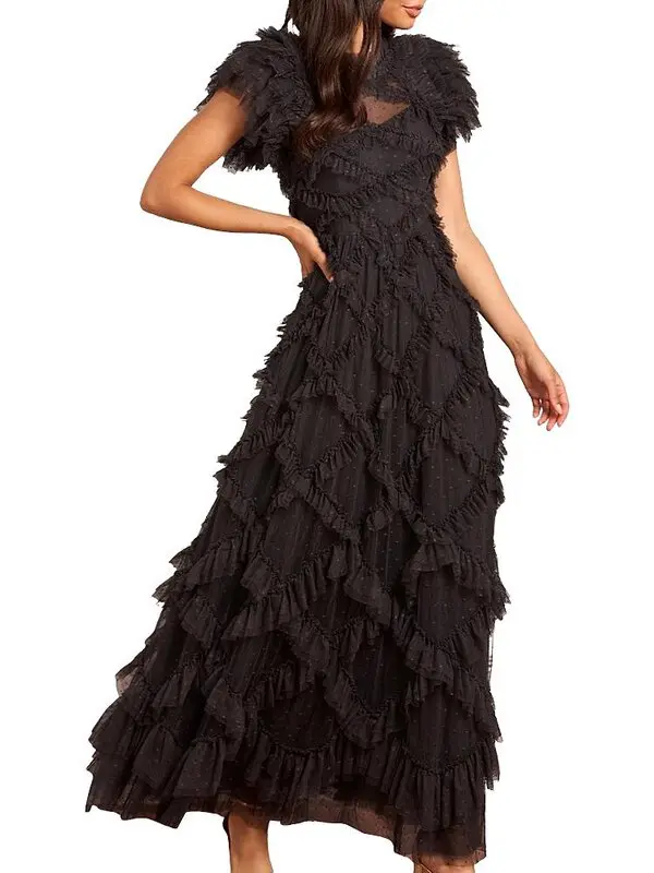 NEEDLE & THREAD Genevieve Ruffle Maxi Gown - Graphite