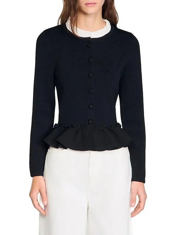 Sandro Removable Collar Peplum Cardigan - Black