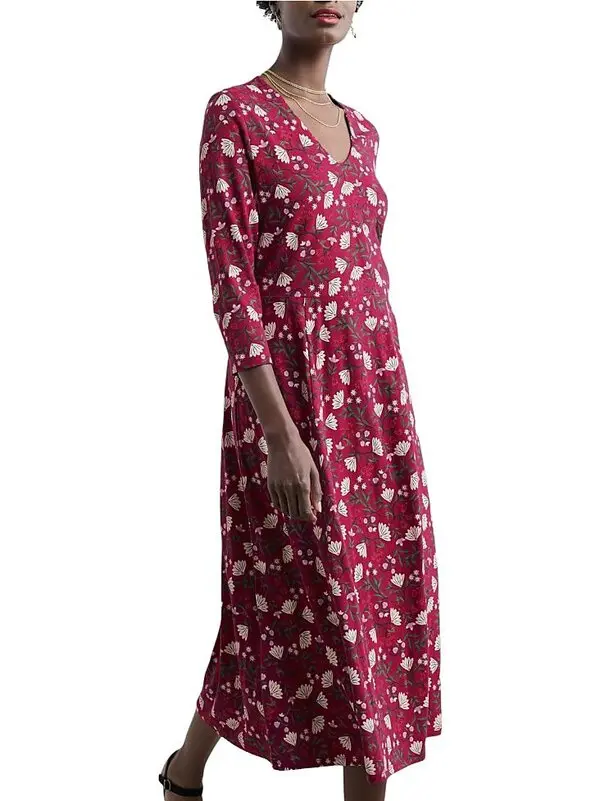 SEASALT CORNWALL 3/4 Sleeve Nancy Dress - Winter Wildflower Carmine