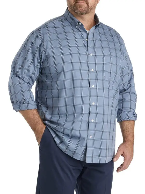 OAK HILL BY DXL Big & Tall Large Plaid Sport Shirt V3 - Blue