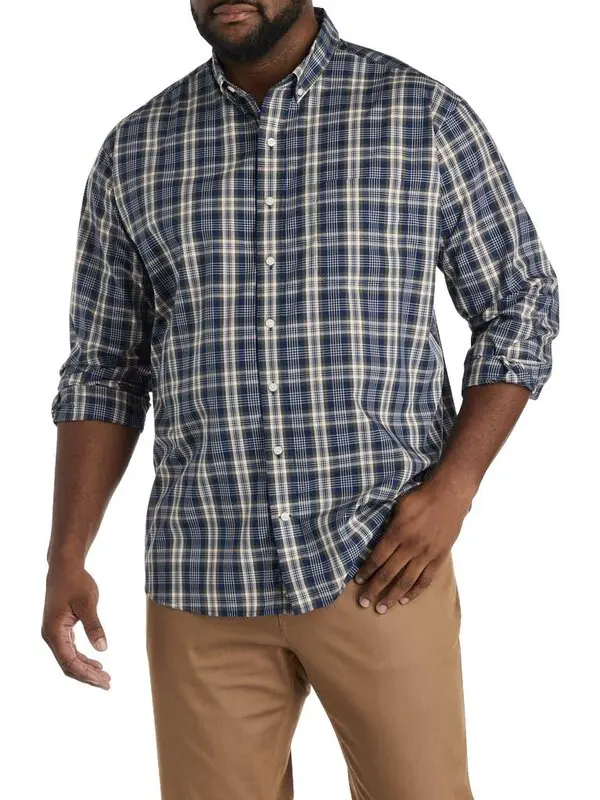 OAK HILL BY DXL Big & Tall Large Plaid Sport Shirt V2 - Navy