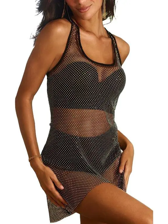 LASCANA Rhinestone Mesh Negligee - Black
