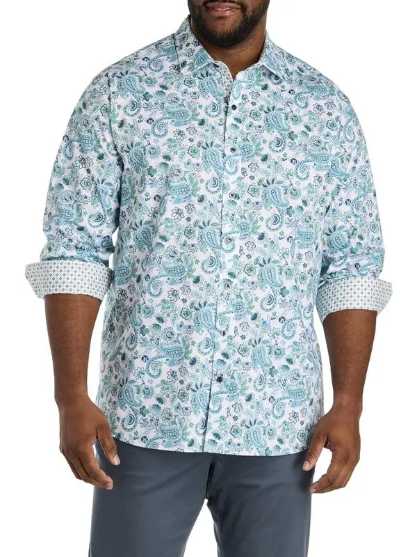 SYNRGY BY DXL Big & Tall Large Paisley Sport Shirt - White Multi