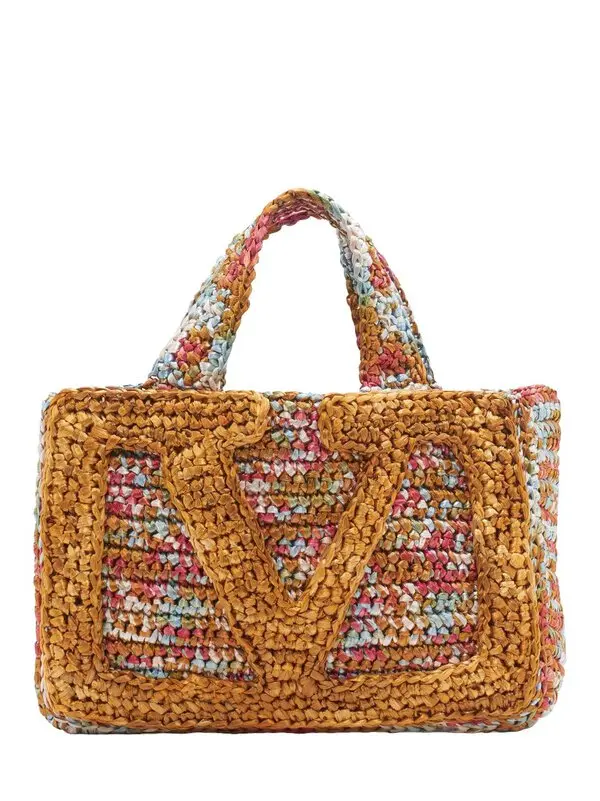 Valentino Garavani Viva Superstar Raffia Crochet Tote - Brown Multi