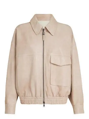 Brunello Cucinelli Leather Shirt Jacket - Beige