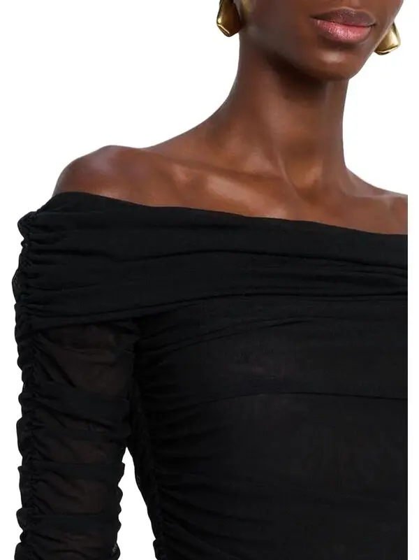 L & APOS;AGENCE Poppie Gathered Off-shoulder Bodysuit - Black