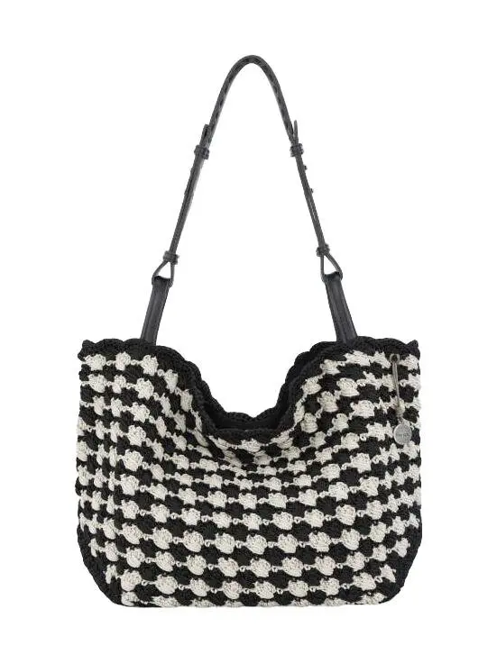 THE SAK Los Feliz Medium Crochet Tote Bag - Black Ecru Shell