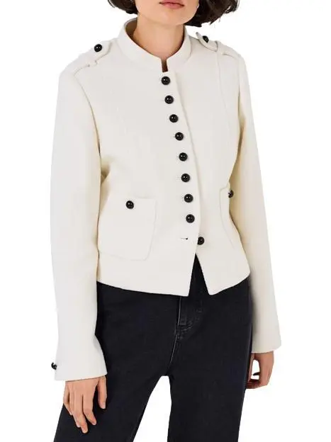 Mint Velvet Military Wool Blend Jacket - Ivory