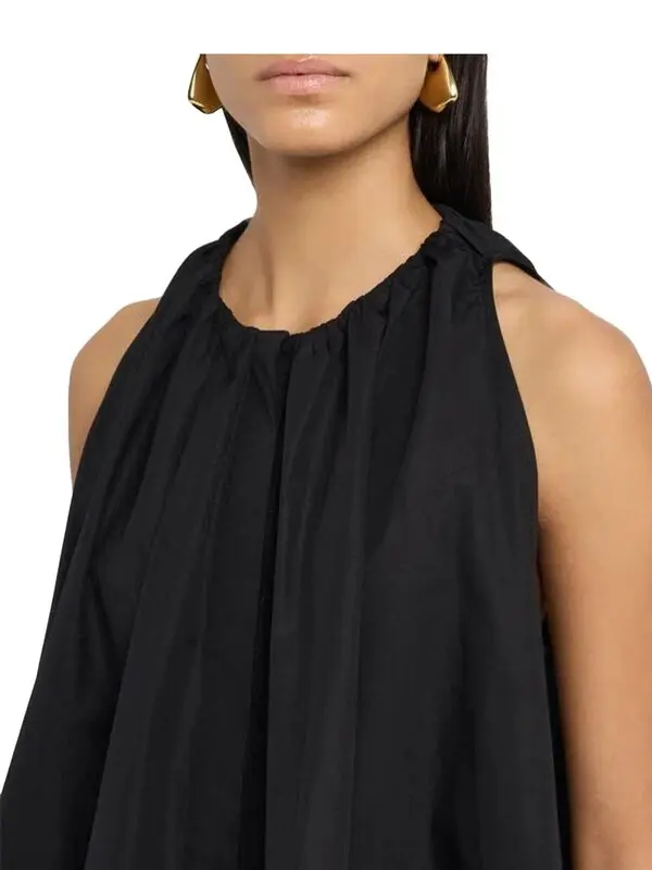 Co Sleeveless Gathered Tunic Shirt - Black