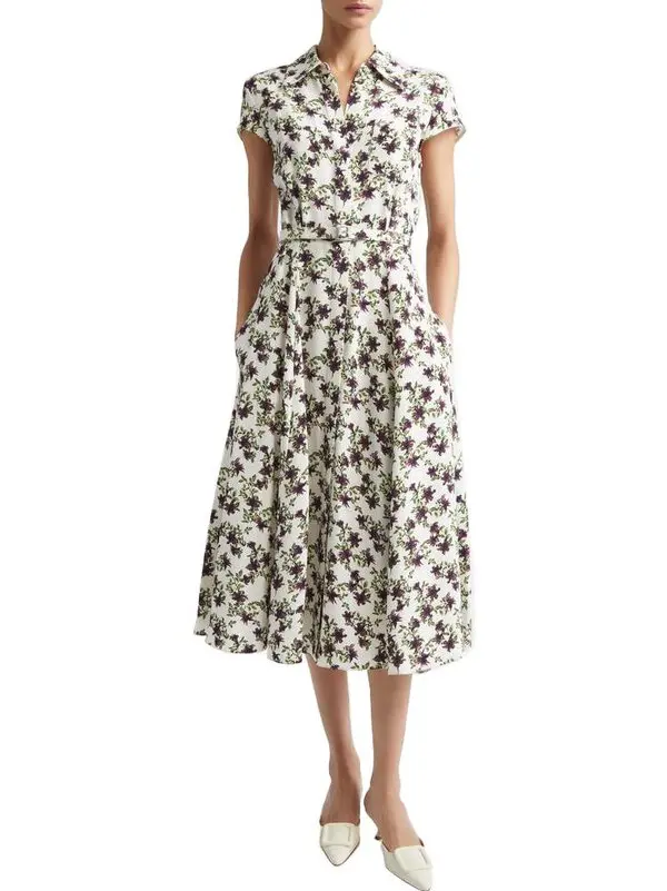 EMILIA WICKSTEAD Isabeli Floral Print Silk Crepe Midi Shirt Dress - Lillies Purple/olive On Ivor