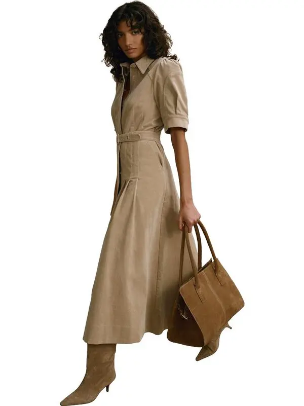Mint Velvet Belted Corduroy Shirt Dress - Neutral