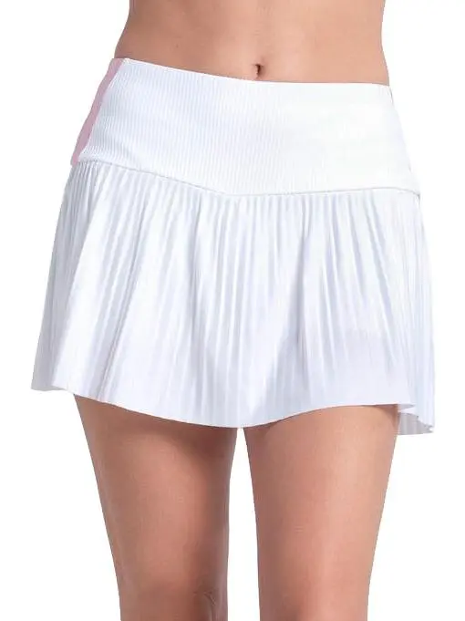 Lucky In Love Pleated Skirt - White With Pink