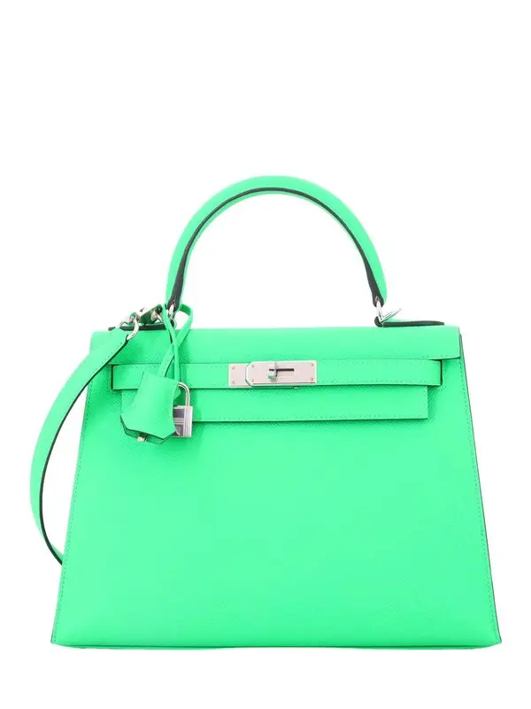 HERMES Kelly Handbag 28 Green Epsom With Palladium Hardware - Vert Comics