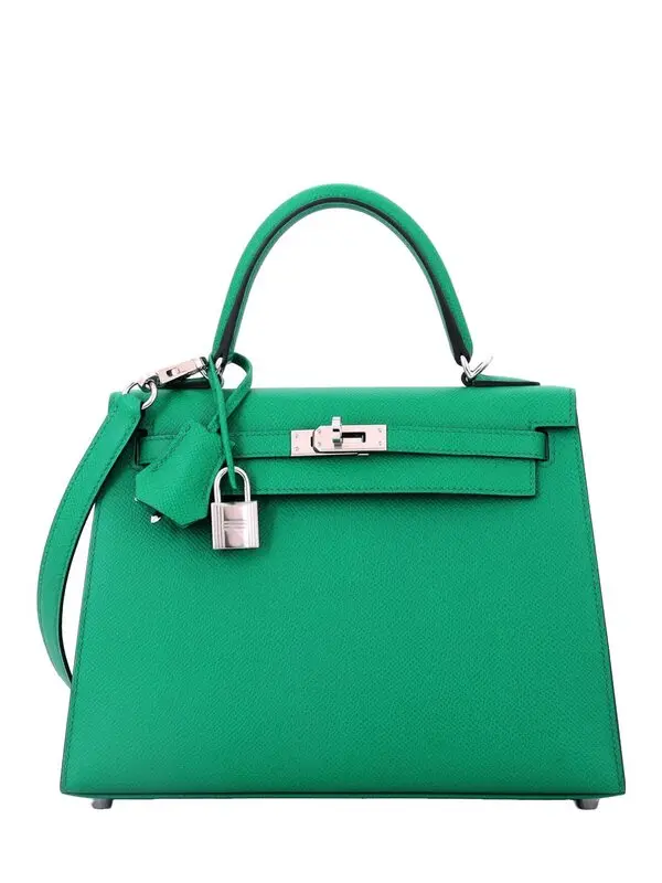 HERMES Kelly Handbag Green Epsom With Palladium Hardware 25 - Vert Jade