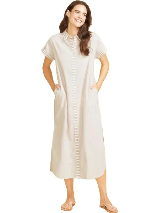 SITANO Riga Short Sleeve Striped Midi Shirt Dress - Tan Stripes