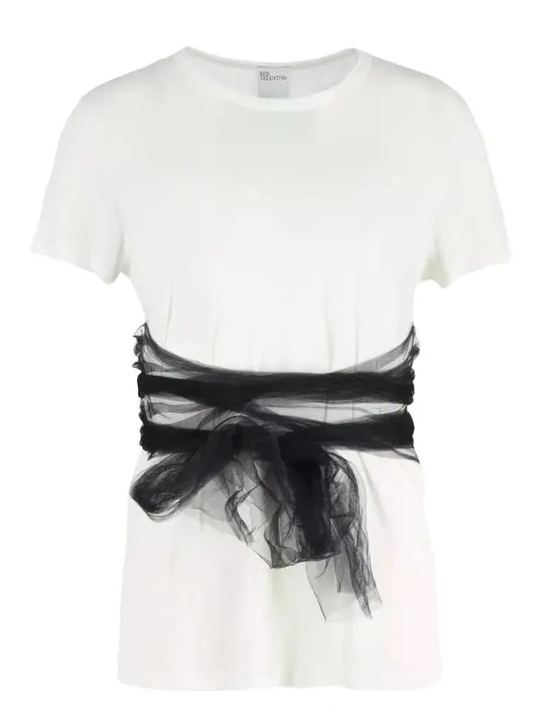 Red Valentino Wrapped Cotton T-shirt With Tulle Embellishment - White