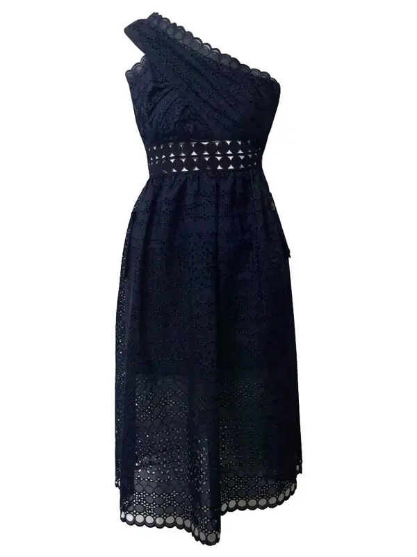 SELF-PORTRAIT Openwork Asymmetrical Dress - Blue