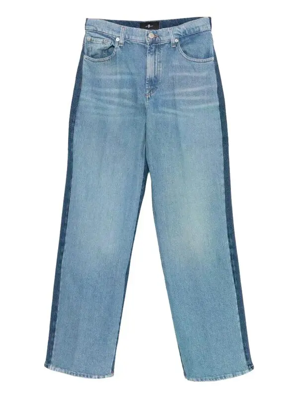 7 For All Mankind Contrast-panels Straight-leg Jeans - Blue