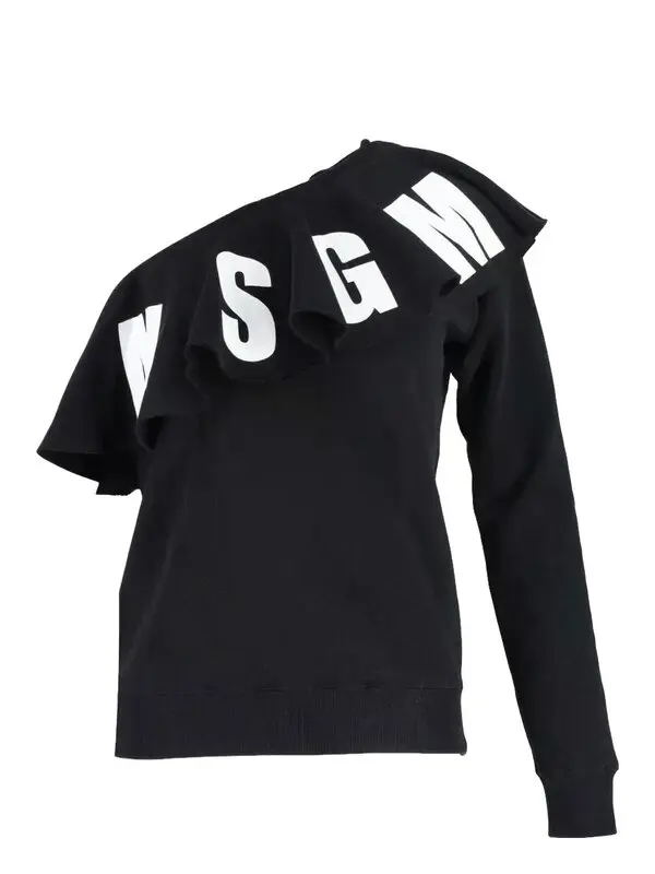 MSGM Logo Print One-shoulder Top - Black