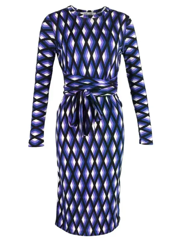 Diane Von Furstenberg Geometric Belted Knit Midi Dress - Purple