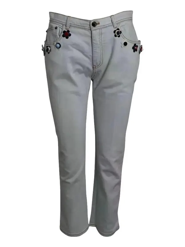 Fendi Flowerland Cotton Denim Trousers - Grey