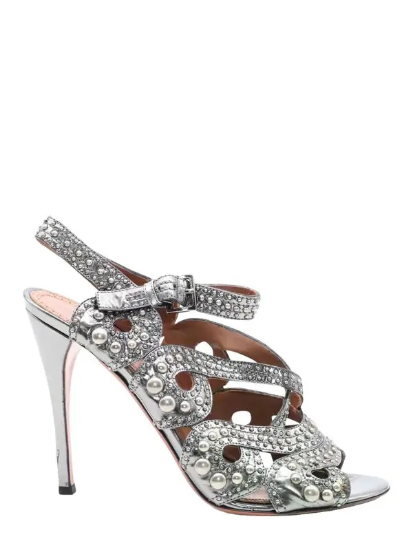 Alaïa Studded Strappy Heels Sandals - Silver