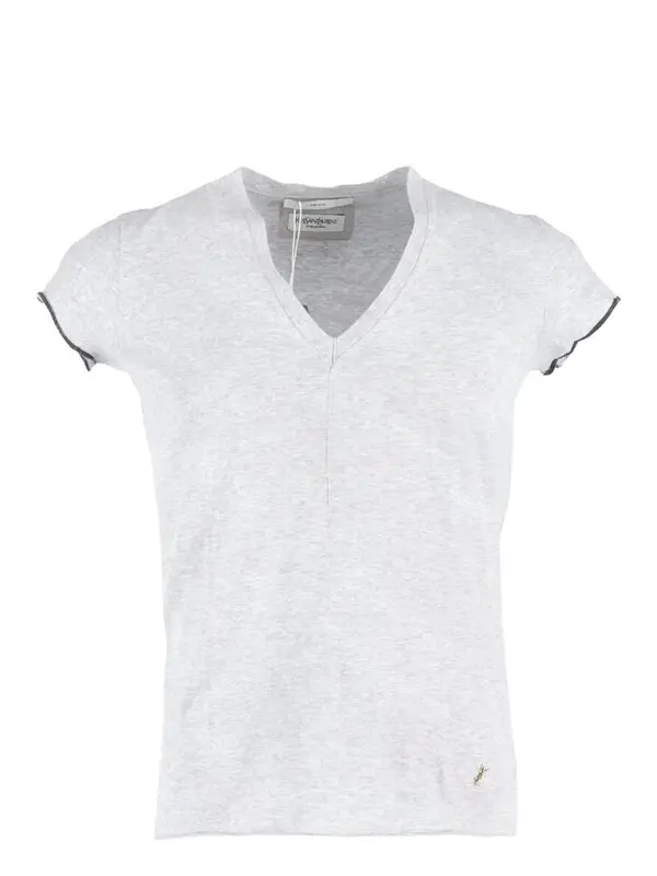 Saint Laurent V-neck Cotton T-shirt - Grey