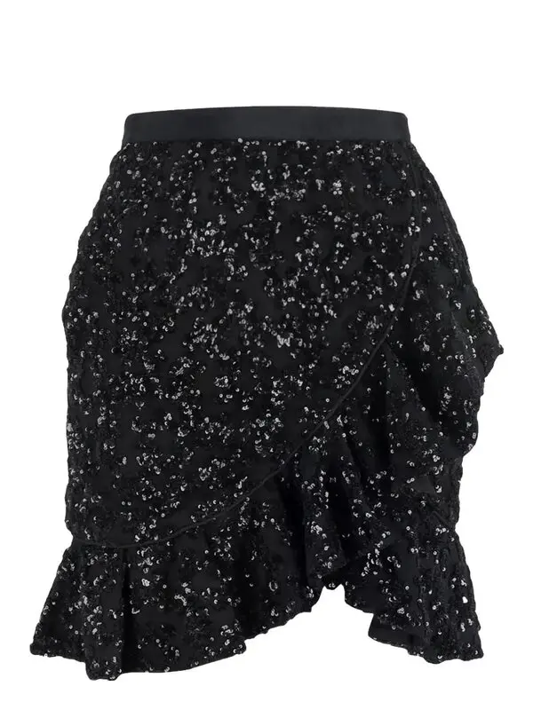 SELF-PORTRAIT Sequin-embellished Ruffled Mini Skirt - Black