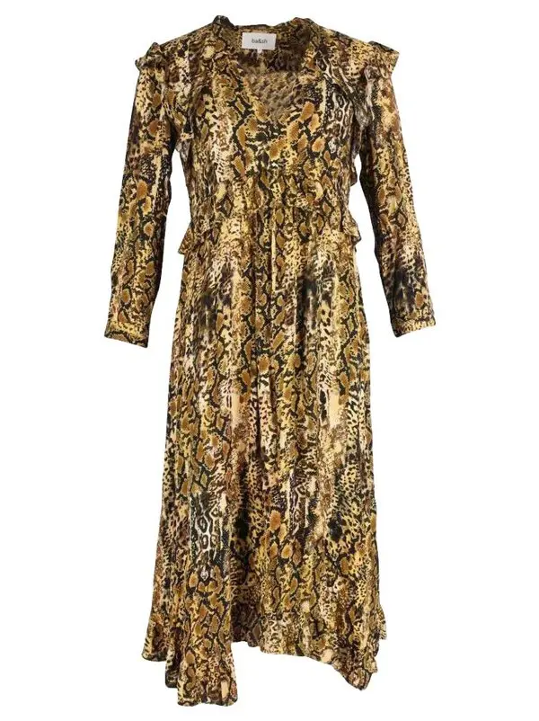 Ba&sh Snake Print Ruffled Midi Dress - Yellow