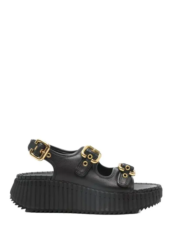 Chloé Nama Buckle Flatform Heeled Sandals - Black