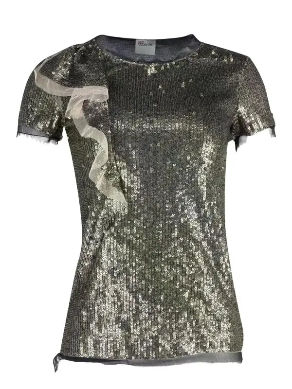 Red Valentino Sequin Embellished T-shirt With Ruffle Detail - Grey