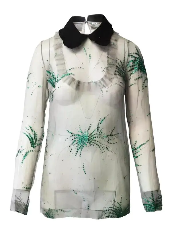 Miu Miu Embellished Ruffled Blouse - White