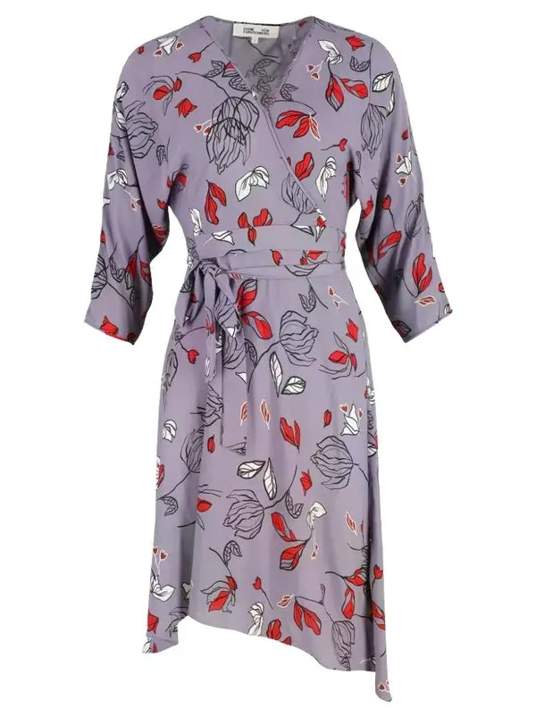 Diane Von Furstenberg Floral Midi Wrap Dress - Purple