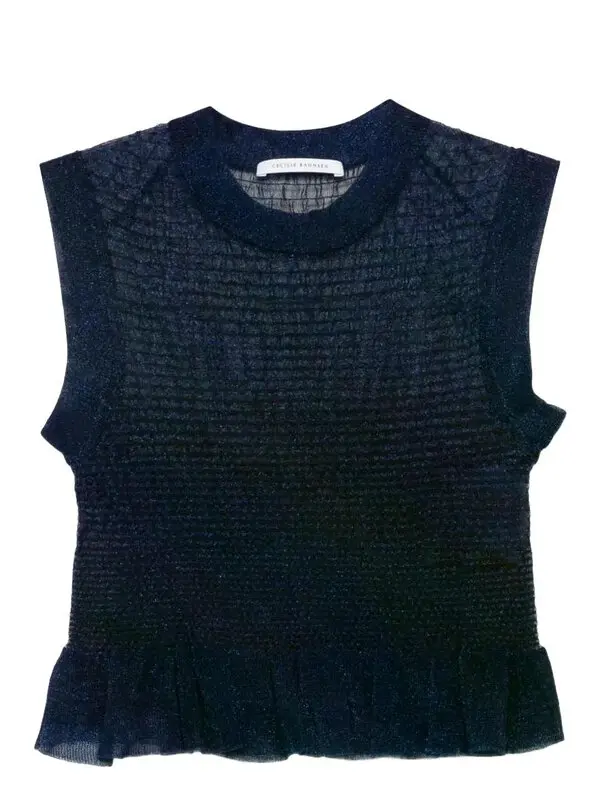 Cecilie Bahnsen Knit Ruffle Hem Top - Blue