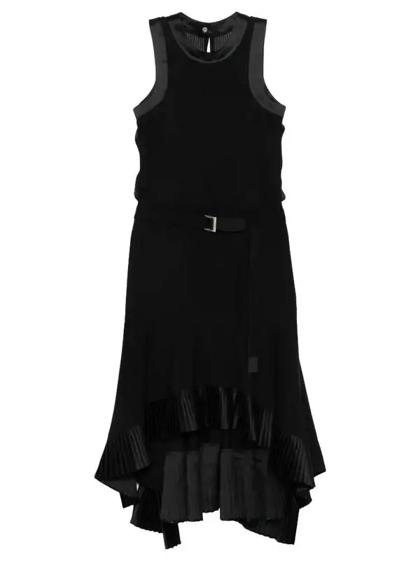 Sacai Pleated Belted Midi Dress - Black